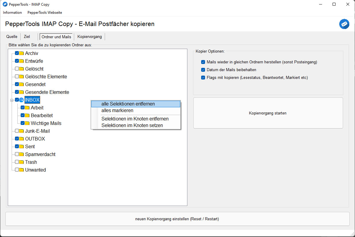 IMAP MAIL COPY – COPY WHOLE MAILBOXES – PepperTools Software EN